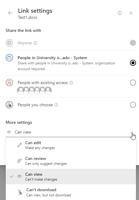 Link action settings in Microsoft 365 | University of Colorado